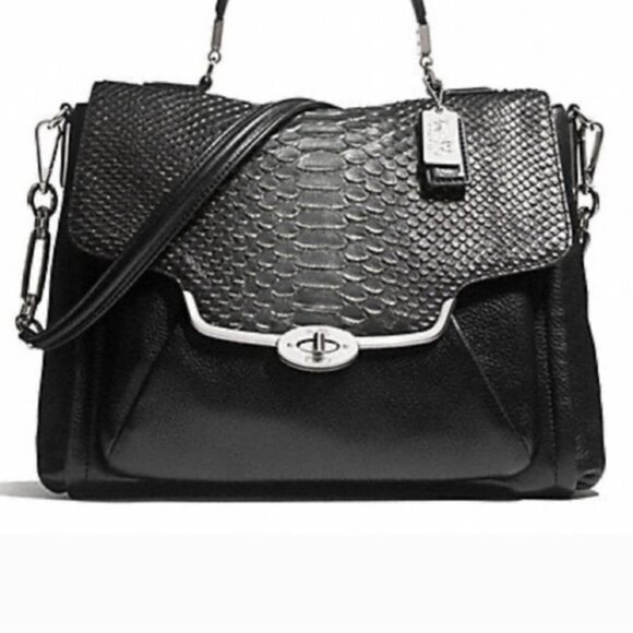 Coach | Bags | Coach Madison Glitter Python Sadie Flap Satchel Coach ...